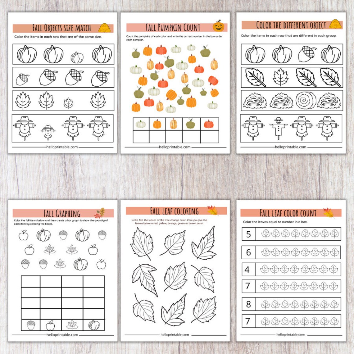 Fall Themed Learning Printable Bundle for Preschool, Kindergarten Kids ...