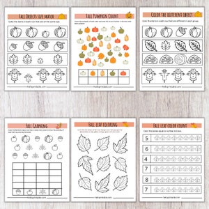Fall Themed Learning Printable Bundle for Preschool, Kindergarten Kids ...