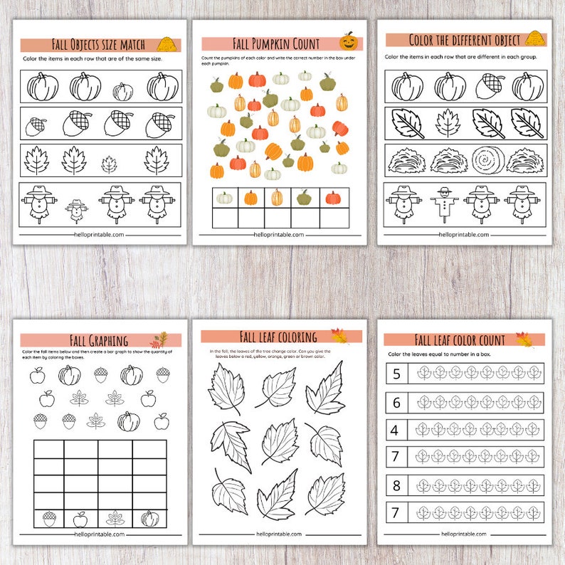 Fall Themed Learning Printable Bundle for Preschool, Kindergarten Kids ...