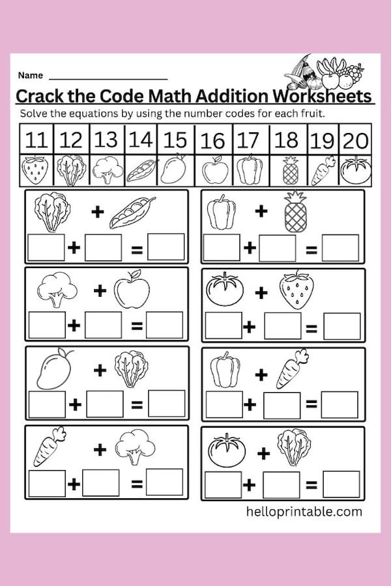 Addition Worksheets With Fruit And Vegetables