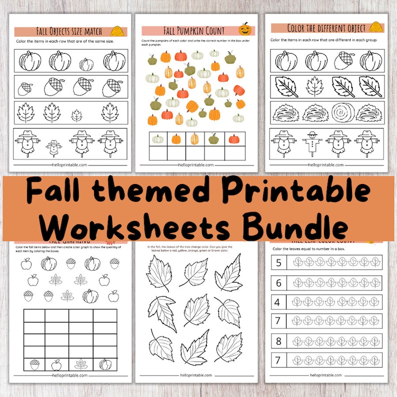 Fall Themed Learning Printable Bundle for Preschool, Kindergarten Kids ...