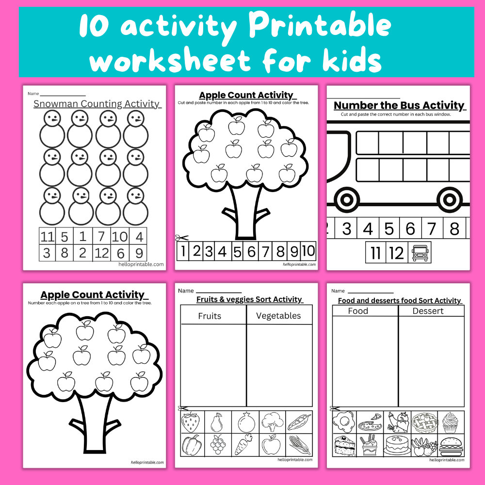 Sorting, Counting, Cut and Paste Activity for Preschool and ...