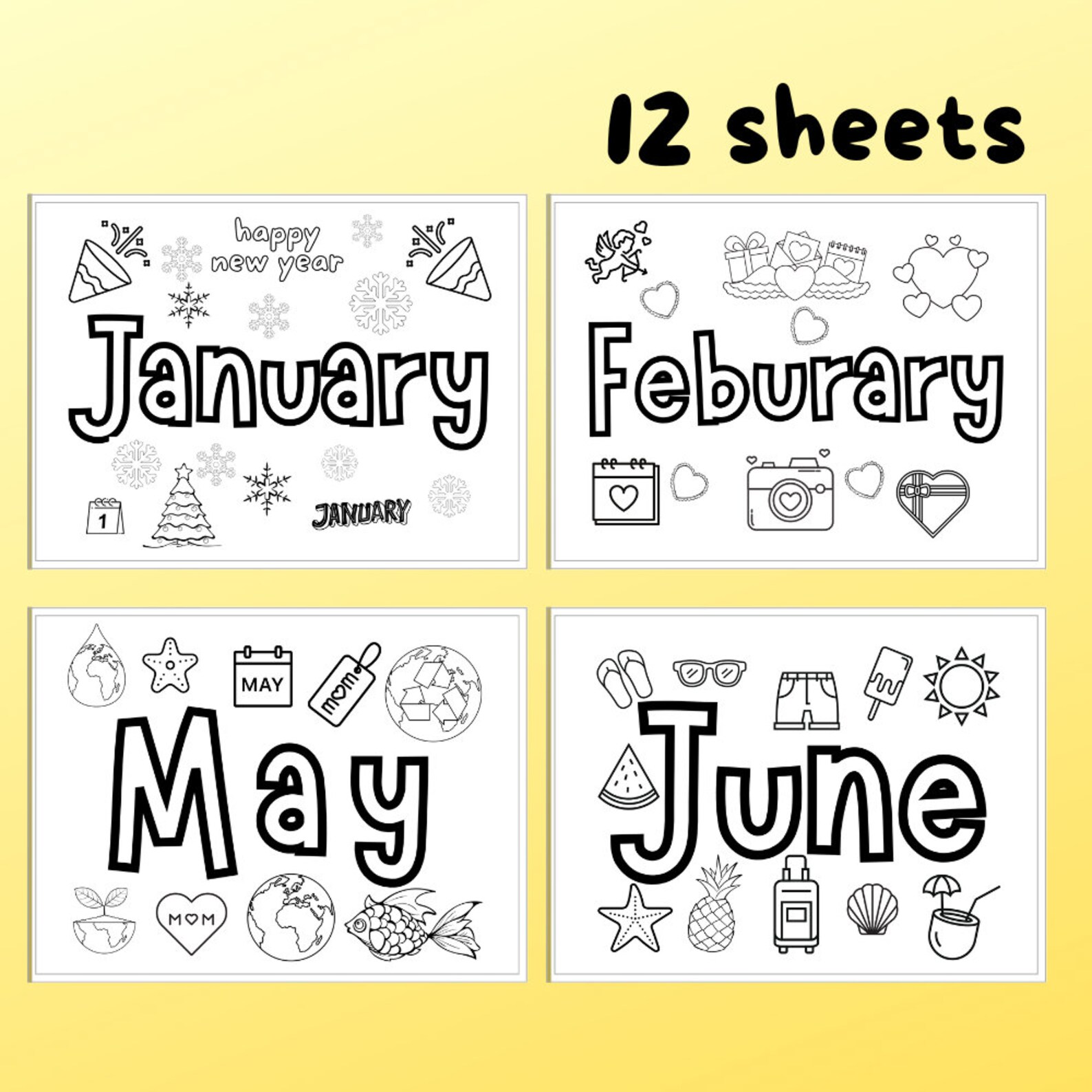 Months of the Year - 12 Printable Coloring Sheet for Teachers ...