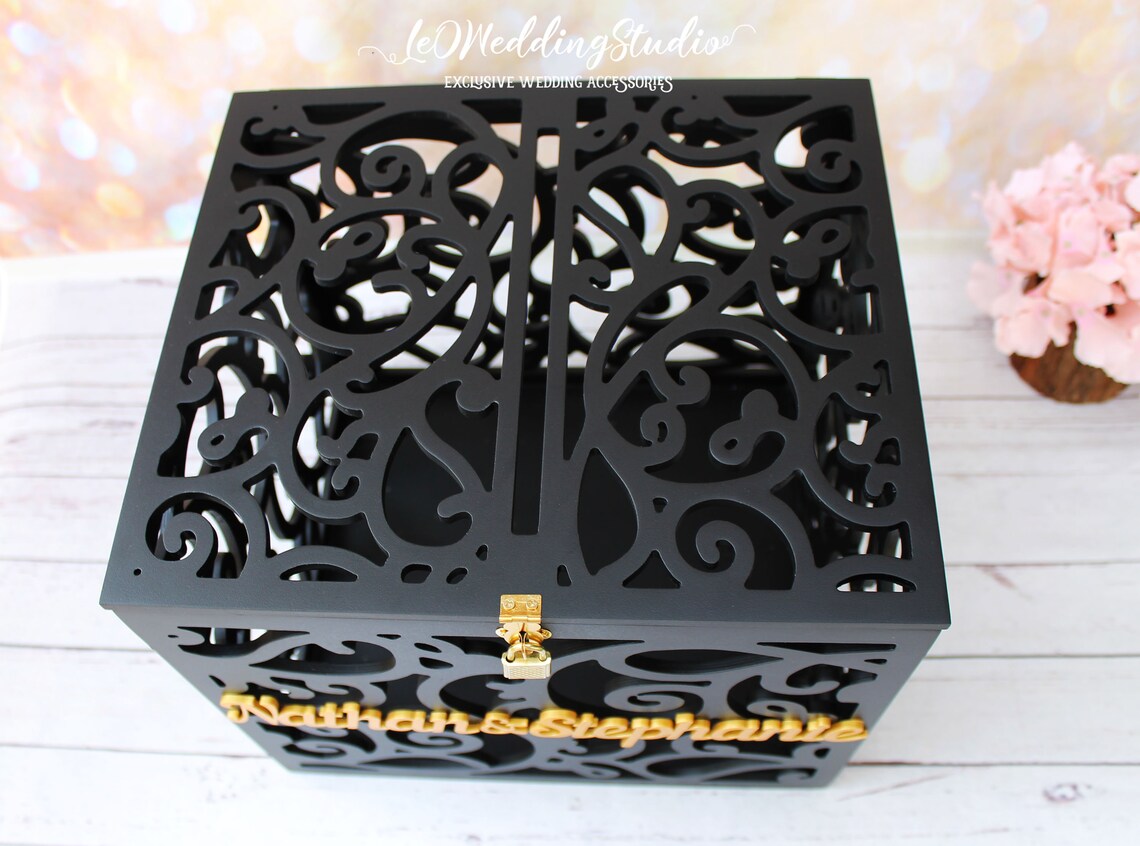 Personalized Wedding card money box in black&gold-Wedding card | Etsy