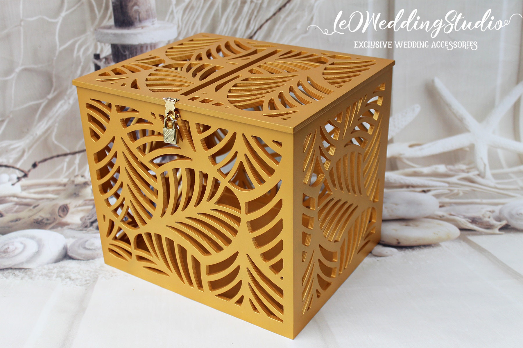 Gold Palm Leaves Wedding Card Box-palm Fronds Wedding Money Box ...