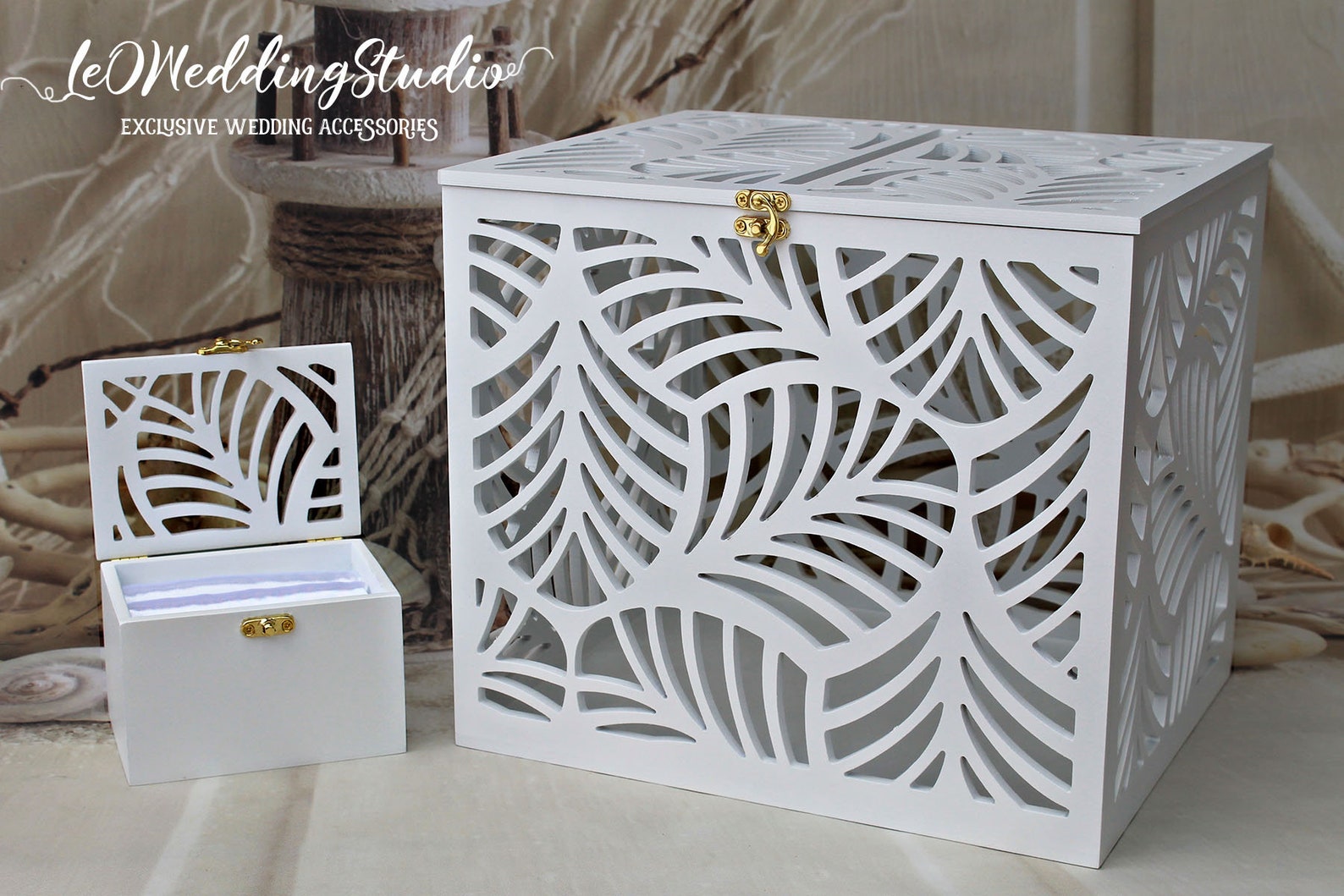 Palm Leaves Wedding Card Box&ring Box-palm Fronds Wedding Set-tropical ...