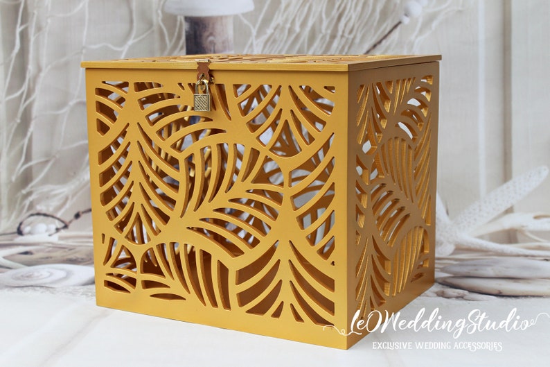 Gold Palm leaves Wedding Card Box-Palm fronds Wedding money | Etsy