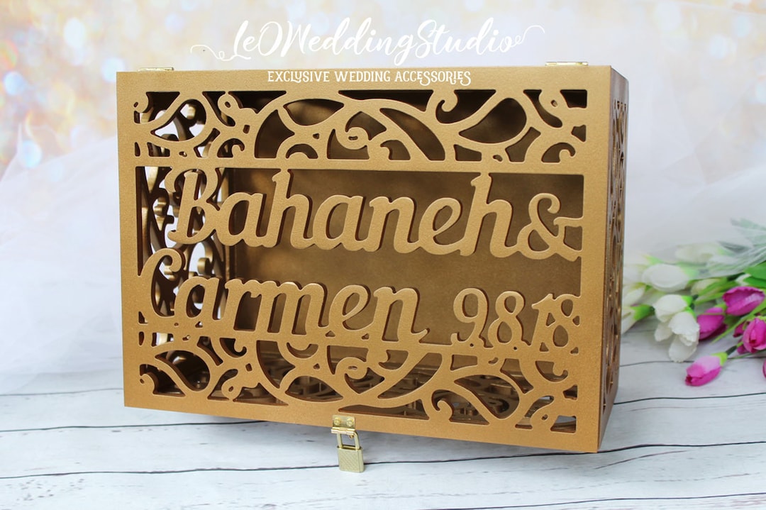 Lockable Personalized Antique Gold Wedding Card Box-keepsake Box With ...