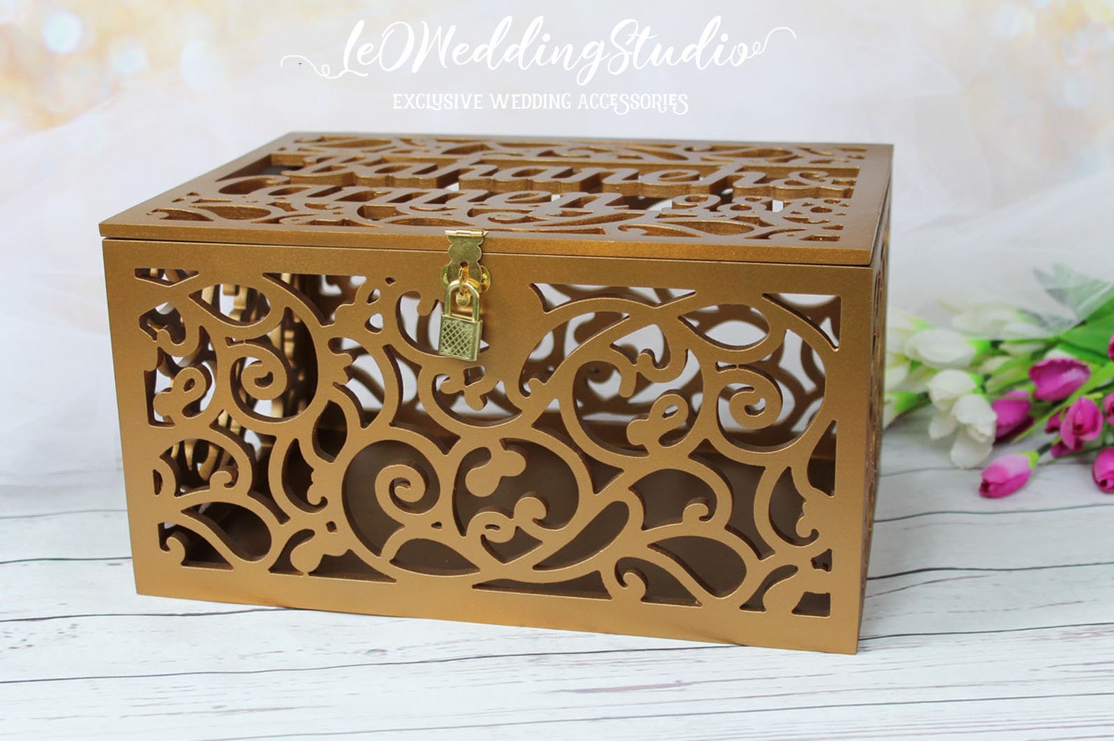 Lockable Personalized Antique Gold Wedding Card Box-keepsake - Etsy