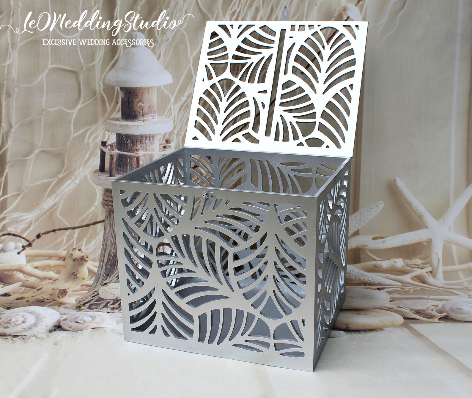 Silver Palm Leaves Wedding Card Box-palm Fronds Wedding Money | Etsy