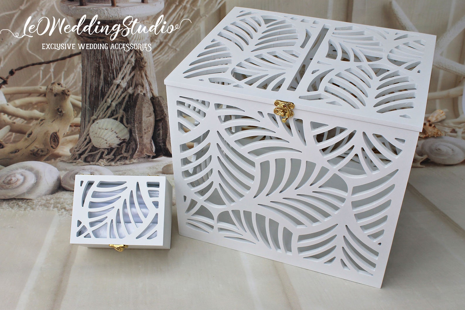 Palm Leaves Wedding Card Box&ring Box-palm Fronds Wedding Set-tropical ...