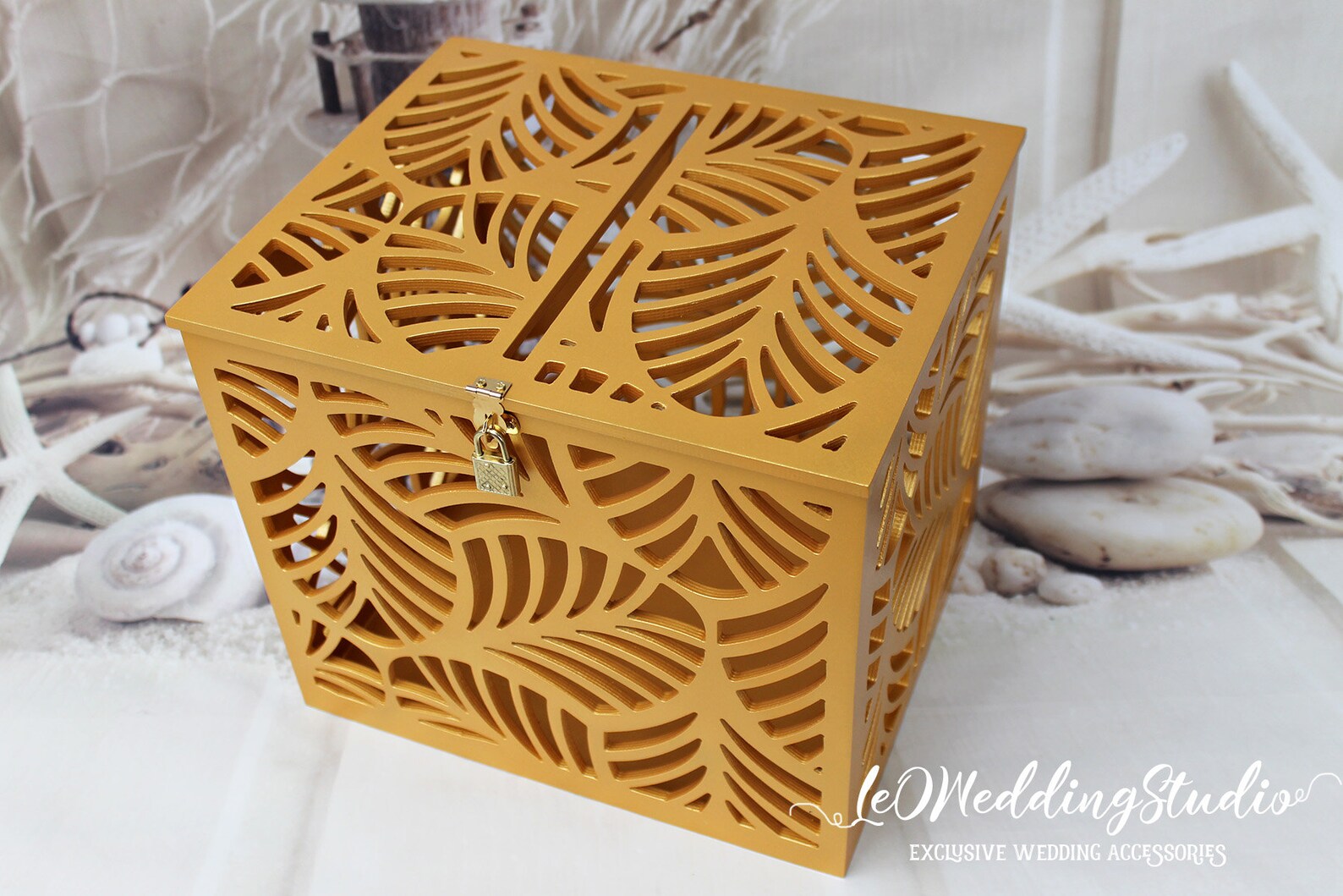 Gold Palm Leaves Wedding Card Box-palm Fronds Wedding Money Box ...