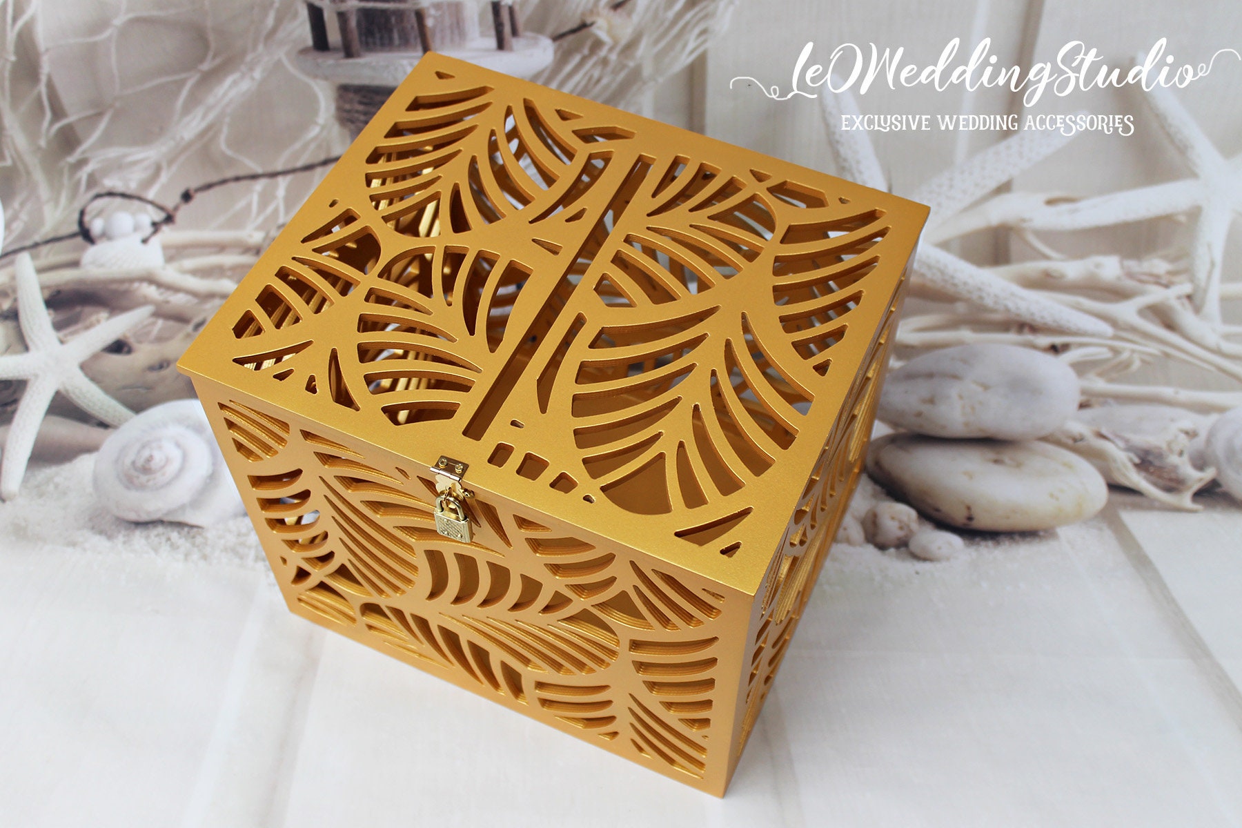 Gold Palm Leaves Wedding Card Box-palm Fronds Wedding Money Box ...