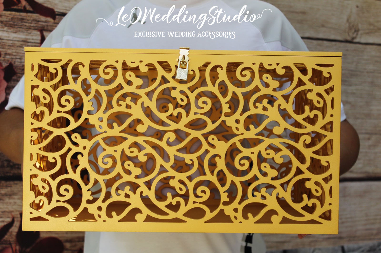 Lockable Wedding Card Box BIG Size-gold Large Keepsake Box-wedding ...