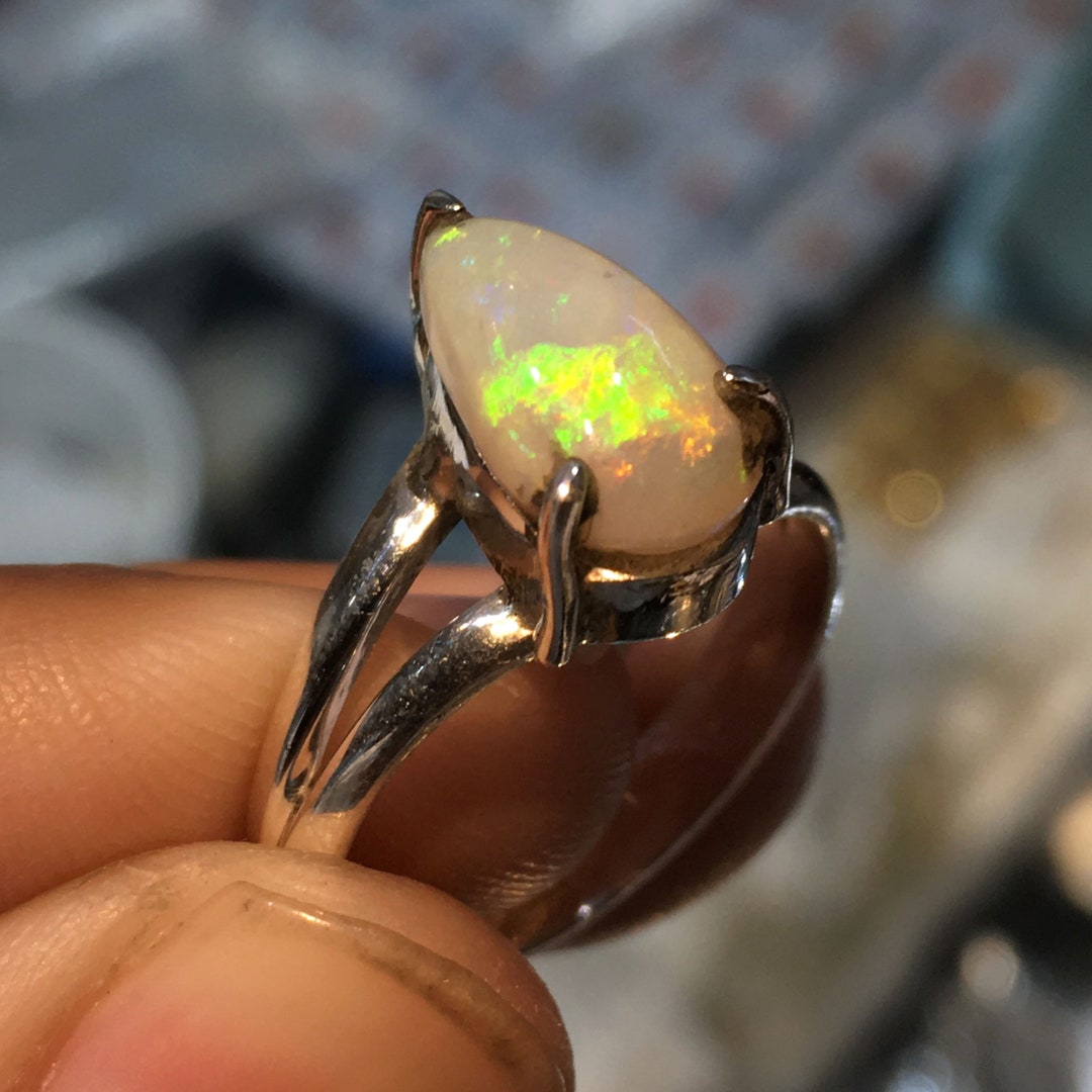 Natural Australian Opal Green Fire Ring Stone 925 Solid Sterling Silver ...