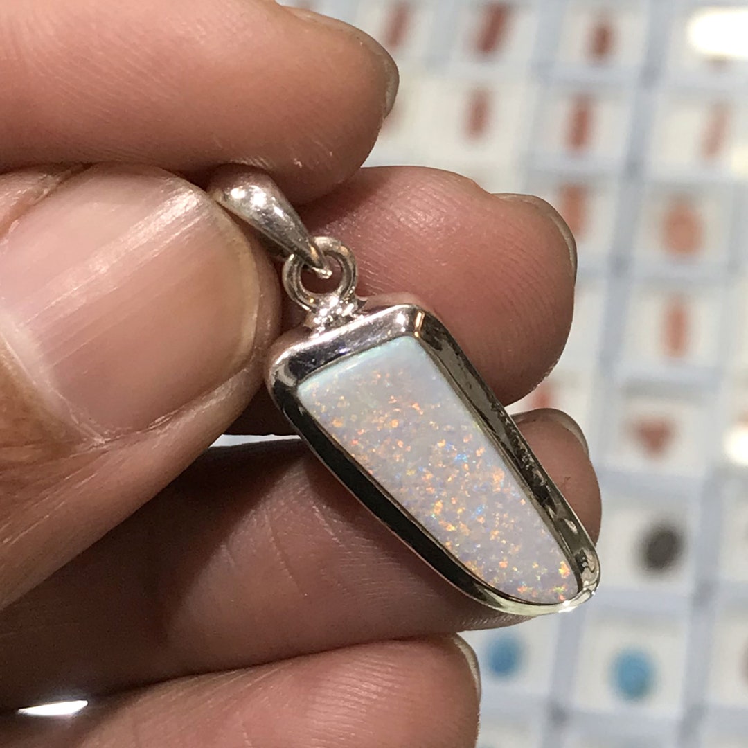 Natural Solid Australian Opal Red Fire Gemstone Pendant 925 Solid ...