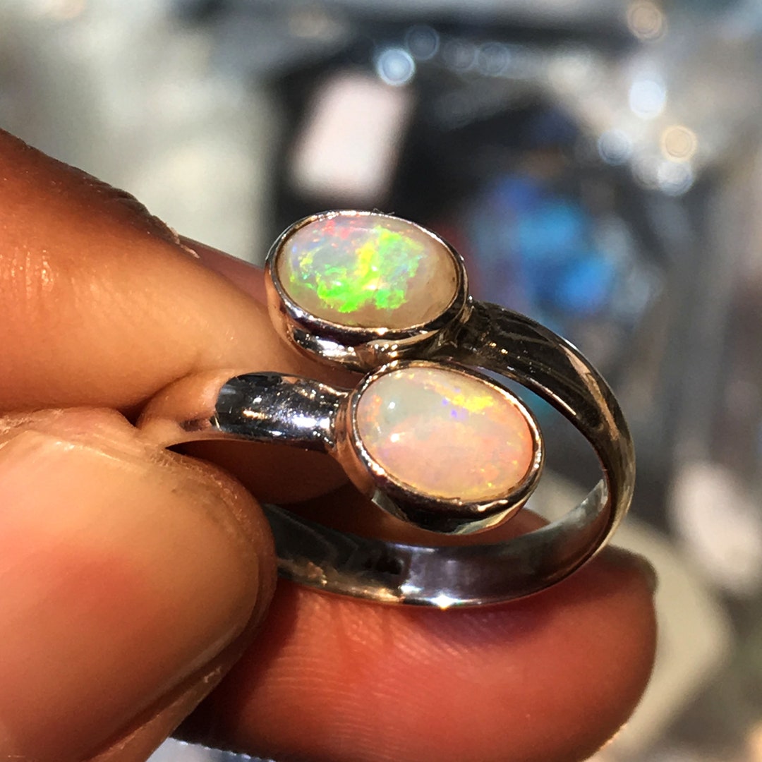 AAA Natural Solid Australian Opal Multi Fire Stone Ring 925 Solid ...