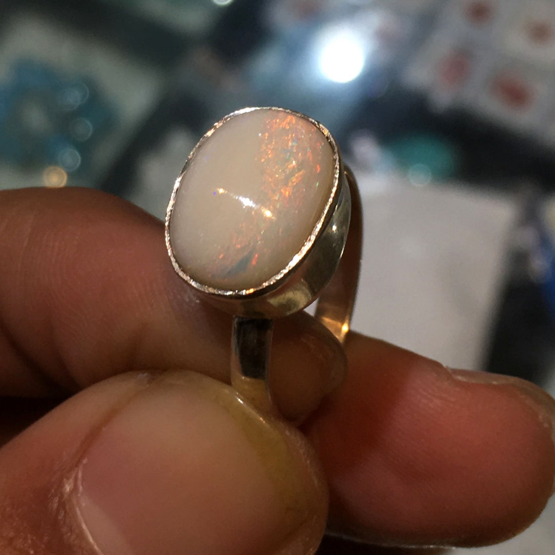 Natural Australian Opal Red Fire Stone Ring 925 Solid Sterling Silver ...