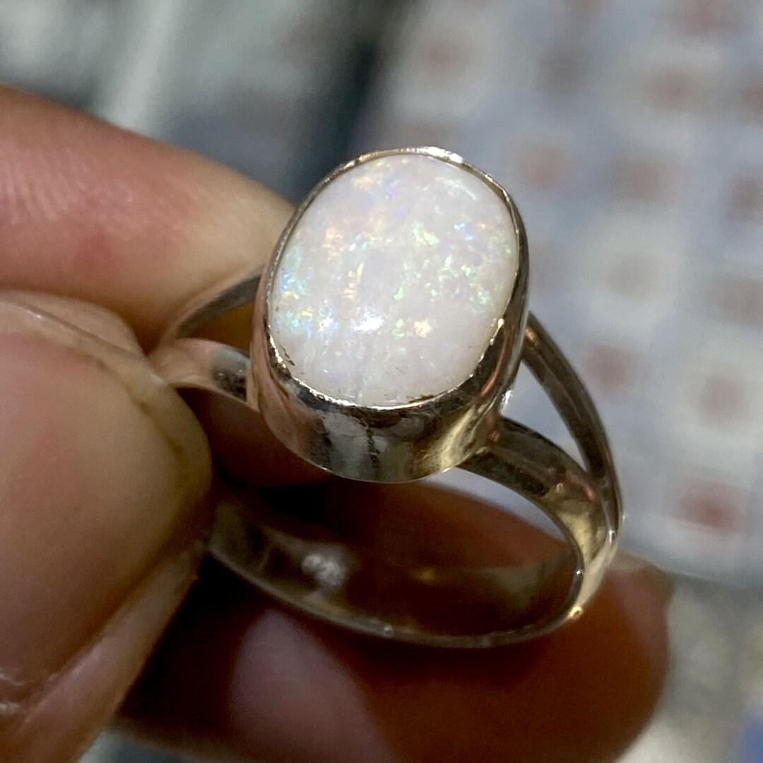 Natural Australian Opal Blue Fire Stone Ring 925 Solid Sterling Silver ...