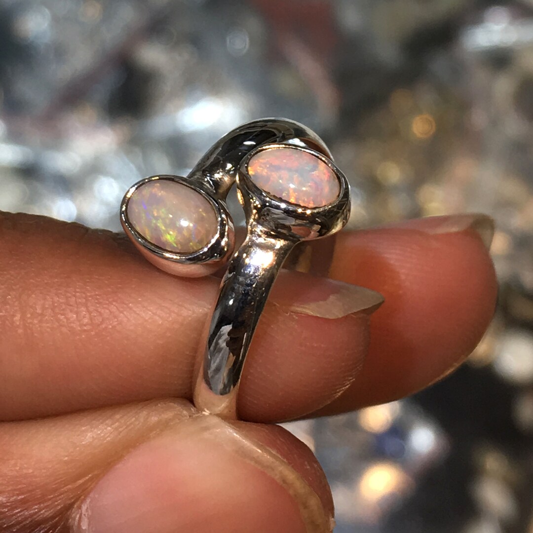 Natural Australian Opal Red Fire Stone Ring 925 Solid Sterling Silver ...