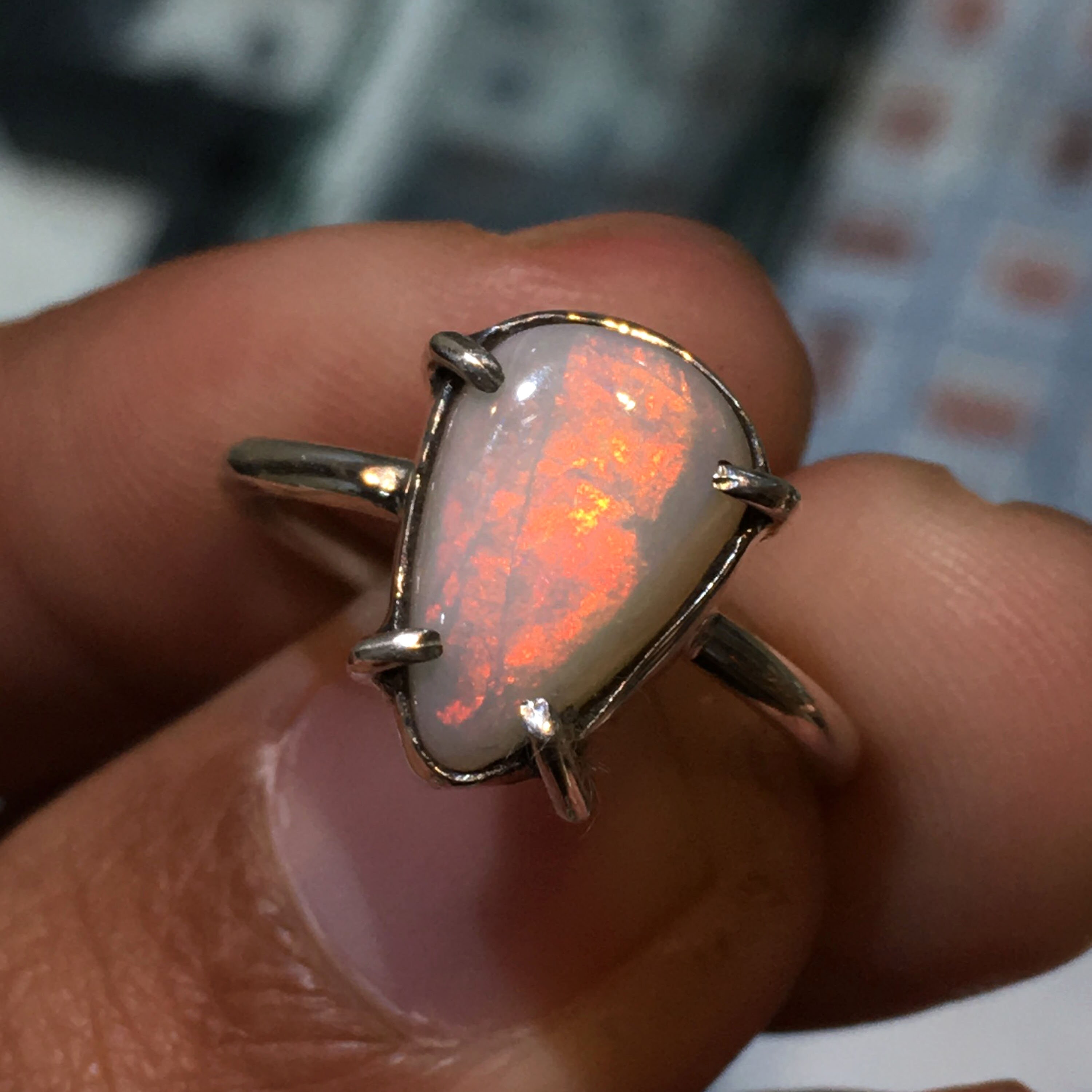 Lovely Top Natural Australian Red Fire Opal Stone Ring 925 | Etsy