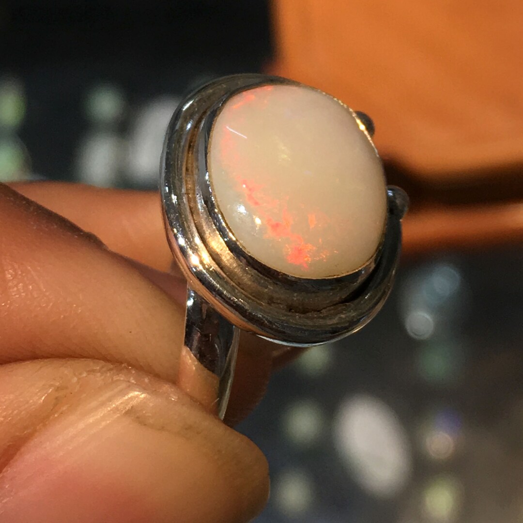 Natural Australian Opal Red Fire Stone Ring 925 Solid Sterling - Etsy