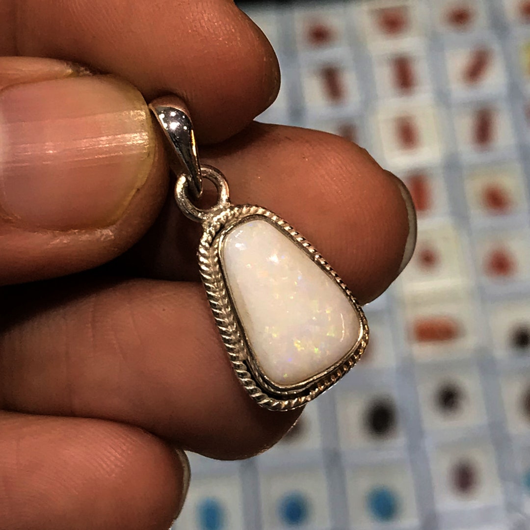 Natural Australian Opal Green Fire Gemstone Pendant 925 Solid Sterling ...