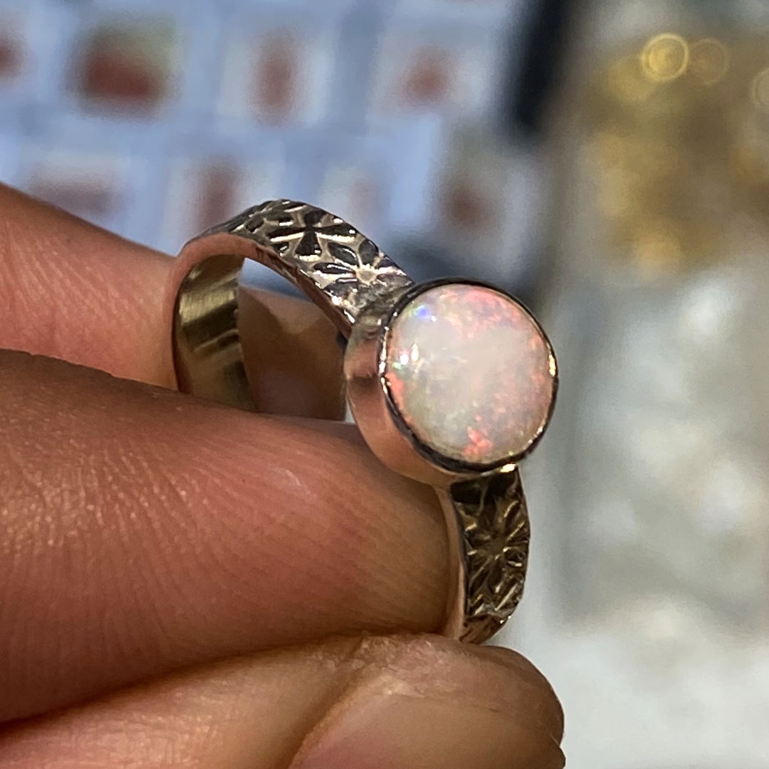 Natural Australian Opal Red Fire Stone Ring 925 Solid Sterling Silver ...