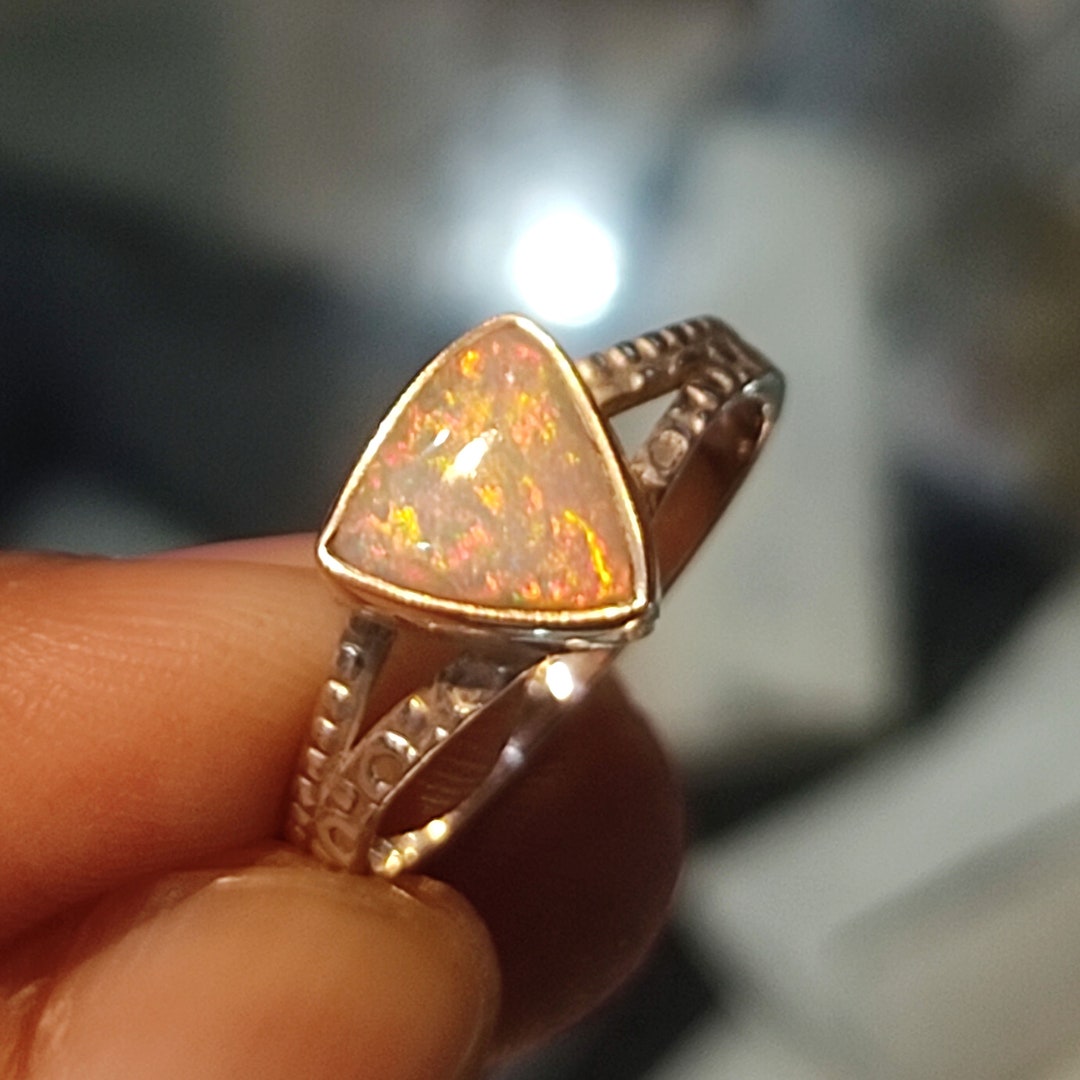 AAA++ Natural Solid Australian Opal Red Fire Stone Ring 925 Solid ...