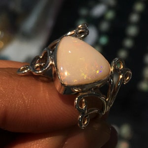 Natural Australian Opal Red Fire Stone Ring 925 Solid Sterling Silver ...