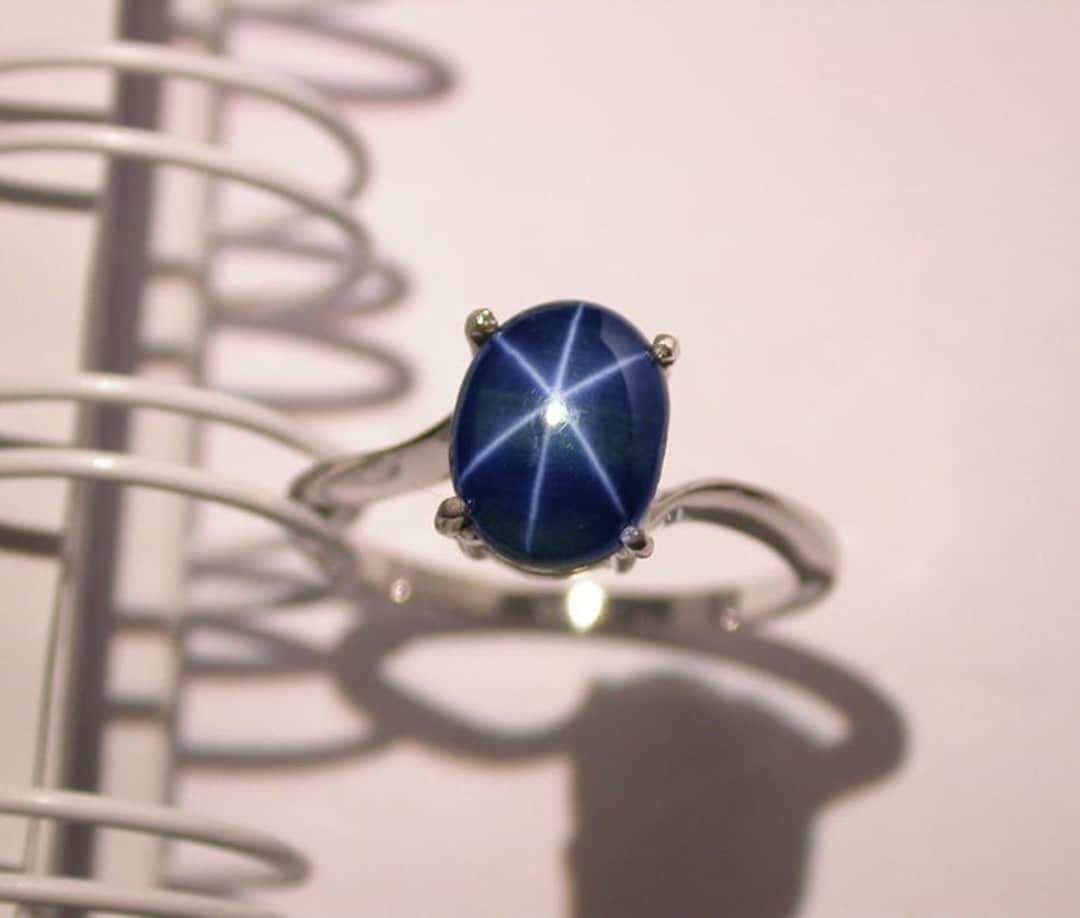 Blue Star Sapphire Ring: Handmade 925 Sterling Silver, Oval Stone (10x8 ...