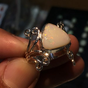 Natural Australian Opal Red Fire Stone Ring 925 Solid Sterling Silver ...
