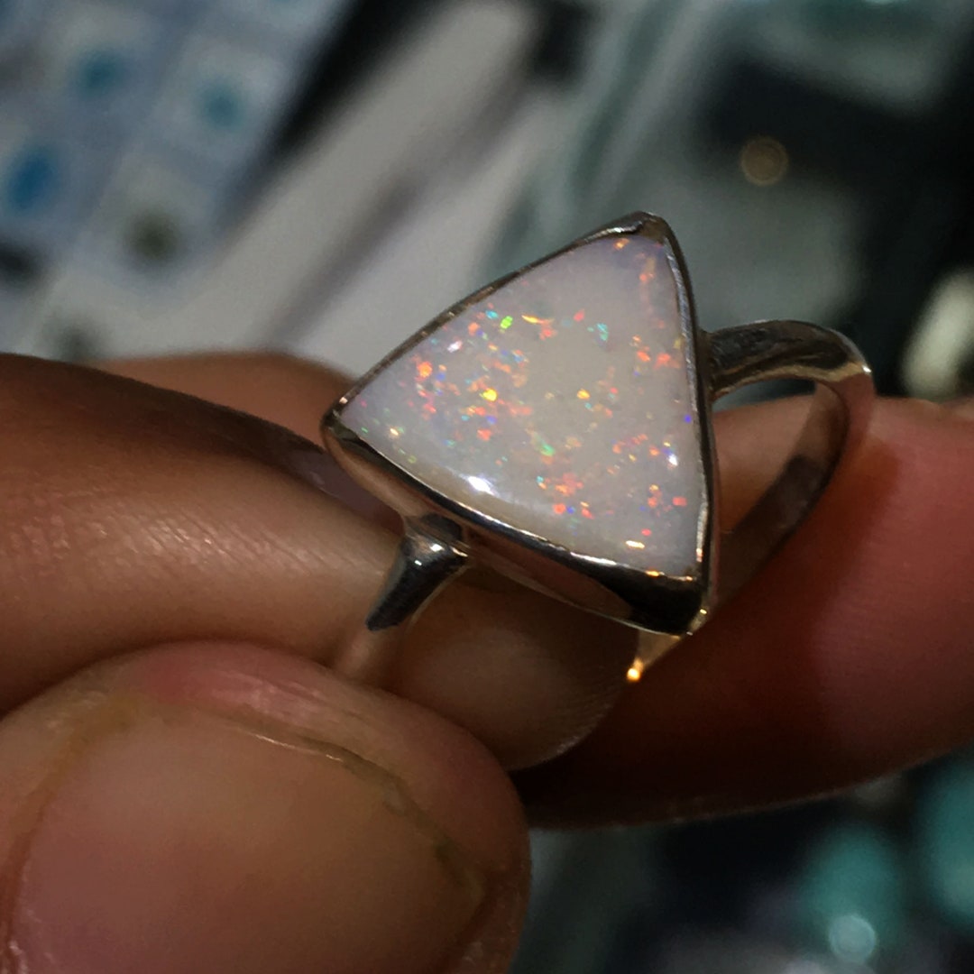 Natural Australian Opal Red Fire Stone 925 Solid Sterling Silver Ring ...