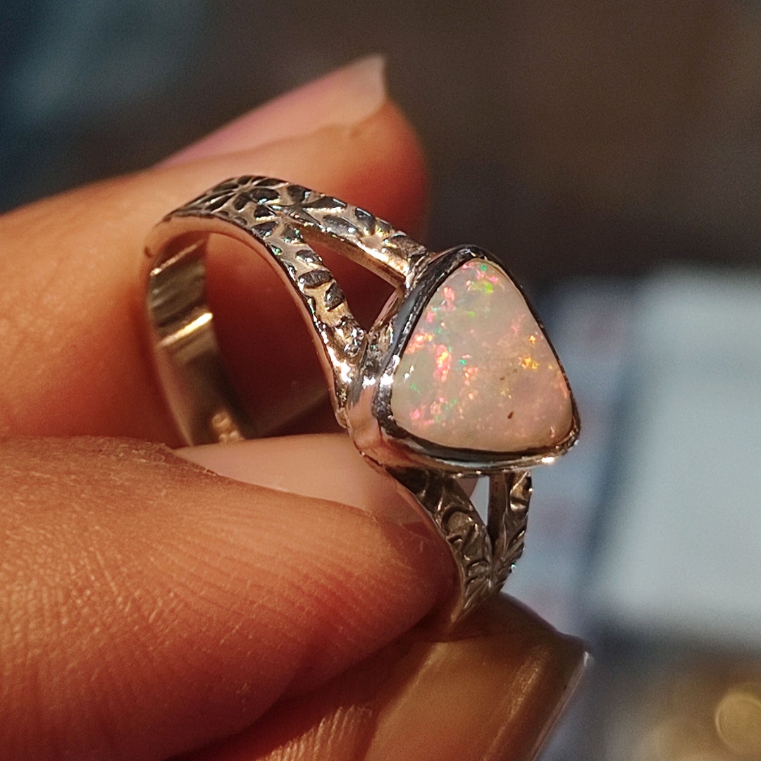 Natural Solid Australian Opal Red Fire Stone Ring 925 Solid Sterling ...