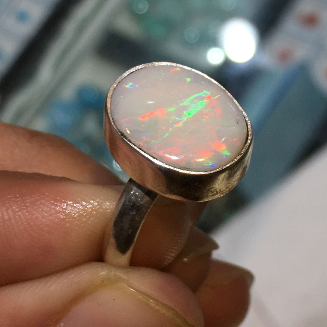Natural Australian Opal Red Fire Stone Ring 925 Solid Sterling Silver ...