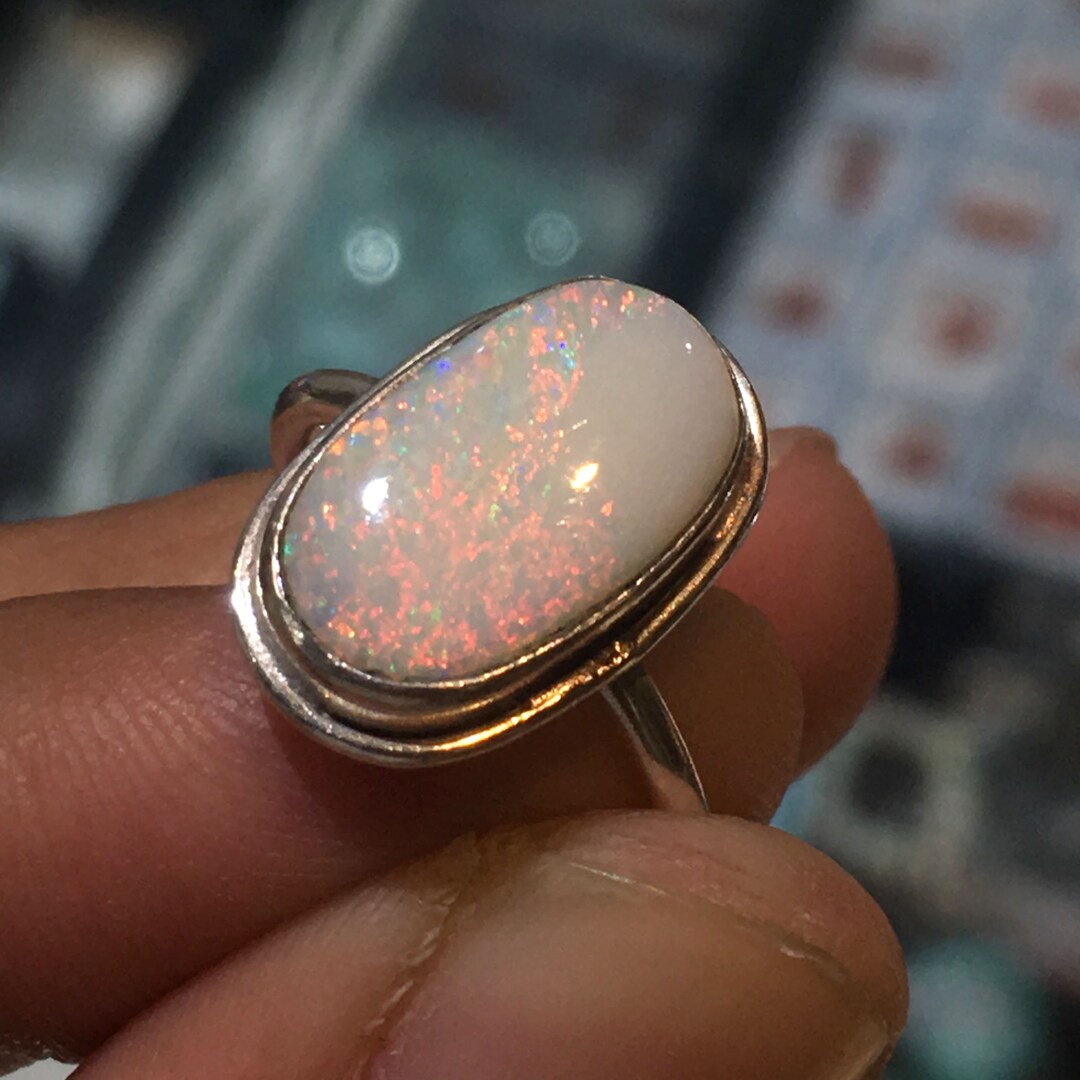 Natural Australian Opal Red Fire Stone Ring 925 Solid Sterling Silver ...