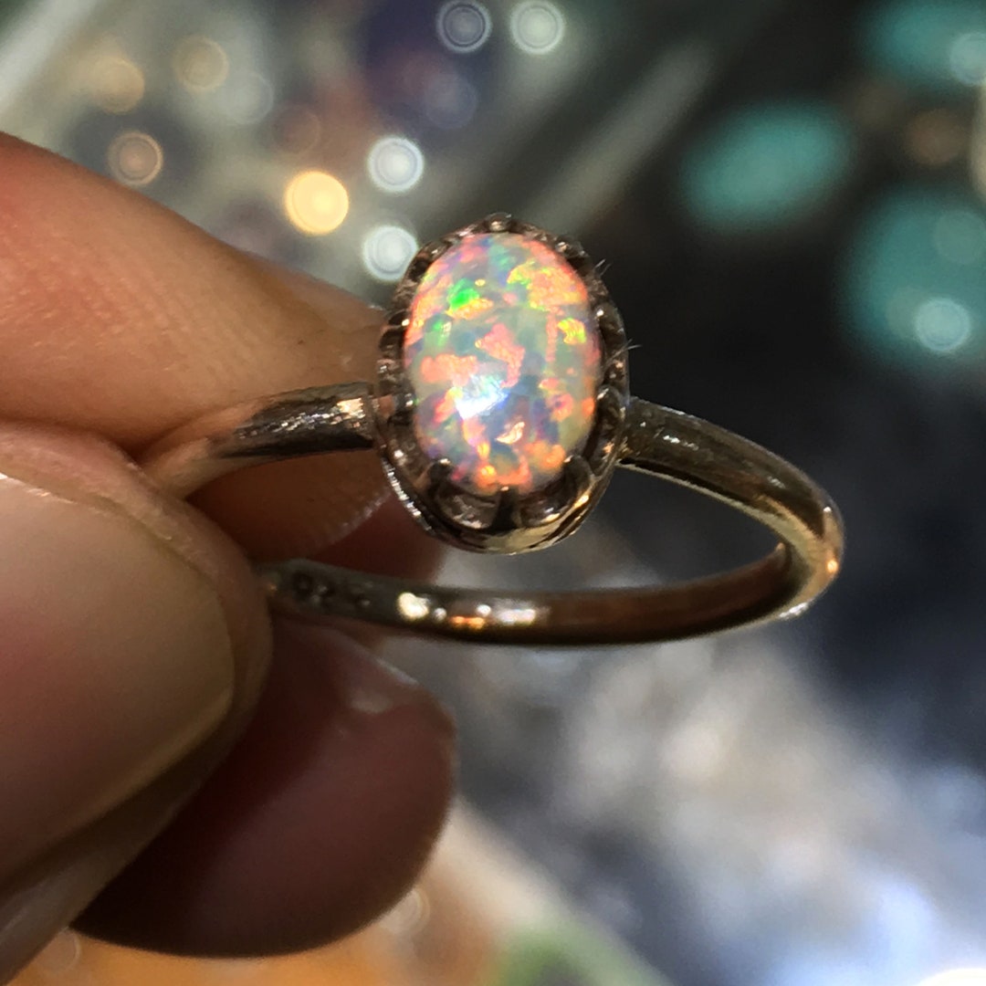 White Fire Opal Gemstone Ring 925 Solid Sterling Silver Rings Hand Made ...