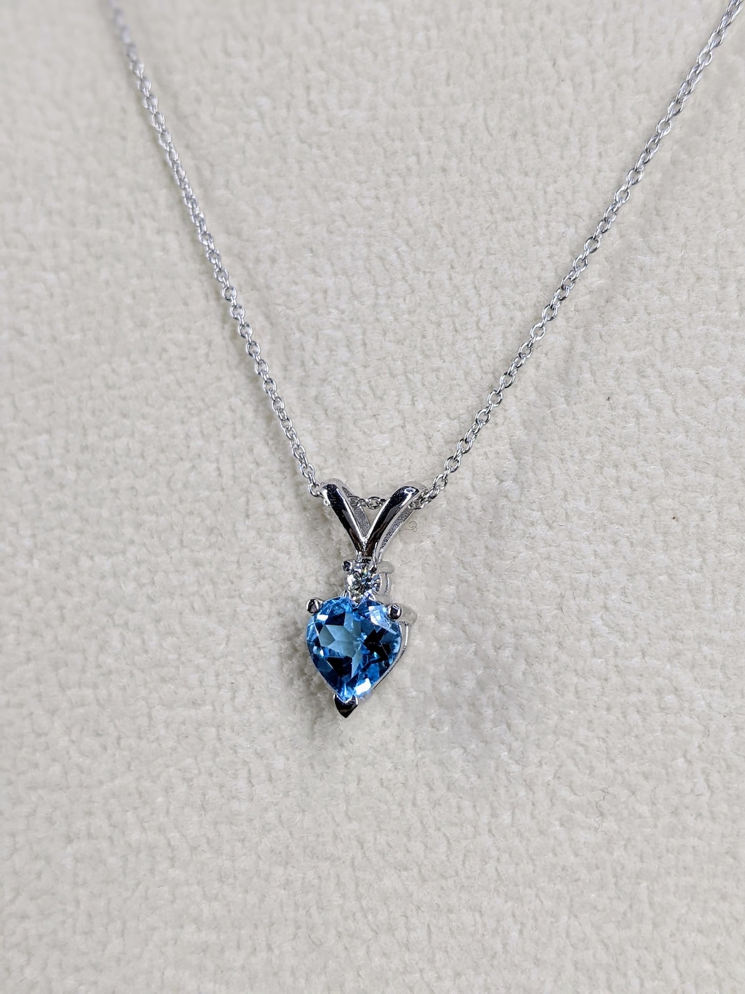 Natural Swiss Blue Topaz Diamond Heart Pendant in 14k Gold or 18k Gold ...