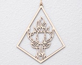 Geometric Stag of Terrasen With Crown on Fire Wooden Wall | Etsy