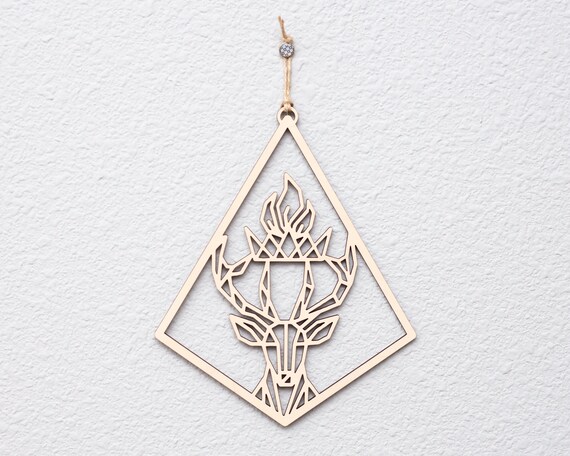Geometric Stag of Terrasen With Crown on Fire Wooden Wall - Etsy