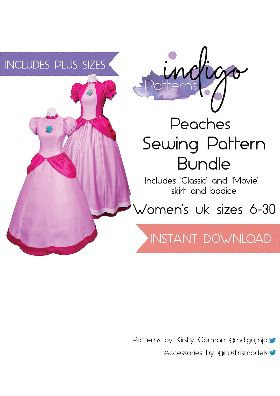 Peach Cosplay Sewing Pattern Bundle Princess Peach Costume - Etsy