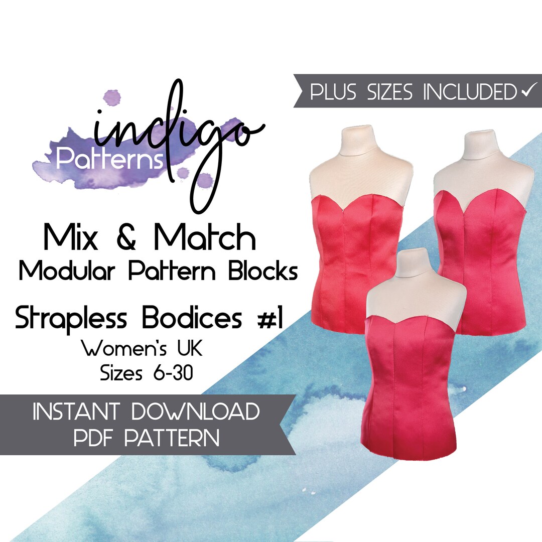 Strapless Bodice Block Pattern, Sweetheart Bodice, Sweetheart Neckline ...