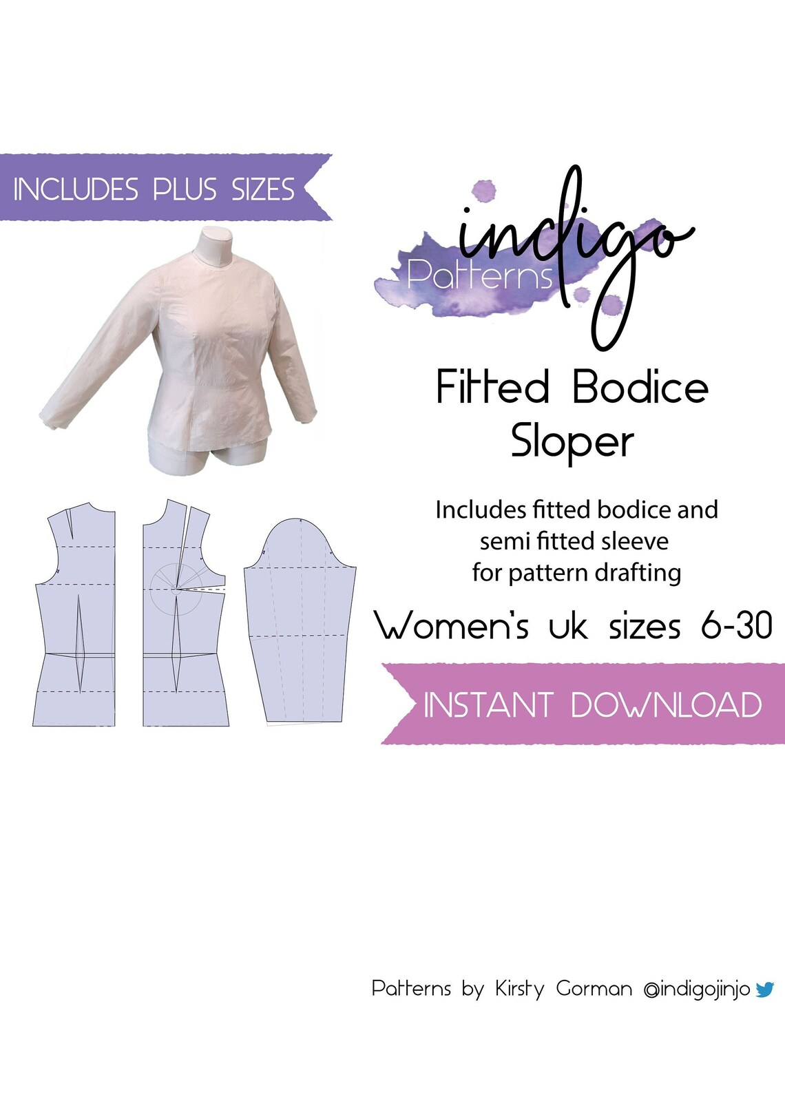 Women's Bodice Sloper Pattern for Pattern Drafting Plus | Etsy