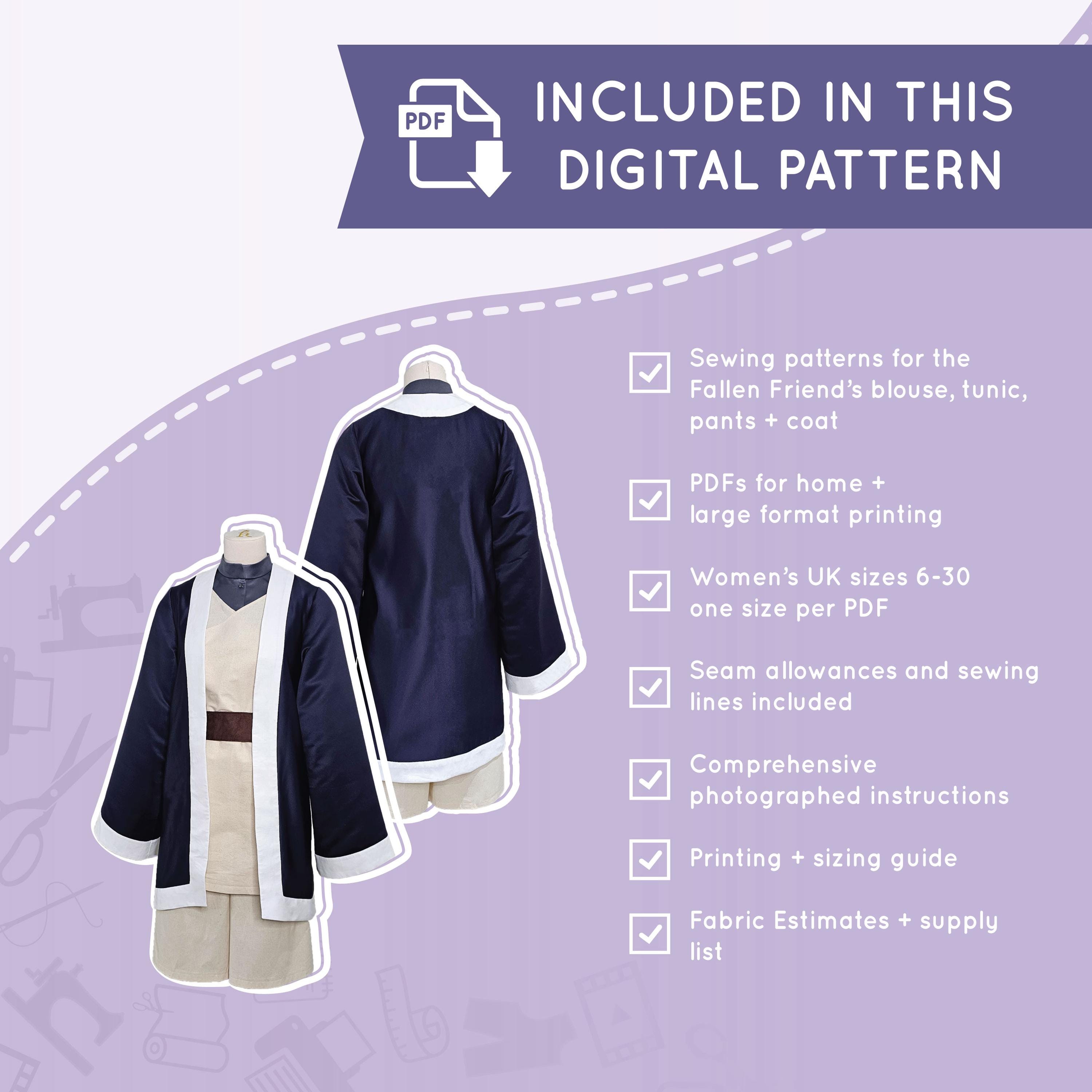 Fallen Friend Cosplay Sewing Pattern: Blouse, Tunic, Pants and Coat ...