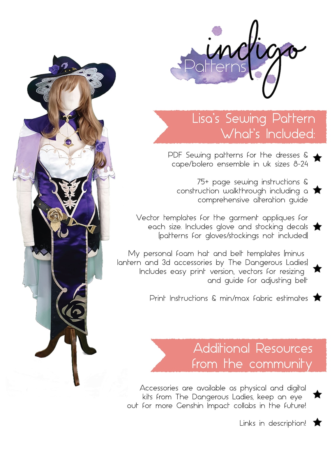 Lisa Genshin Impact Cosplay Sewing Pattern: Women's Costume (PDF ...