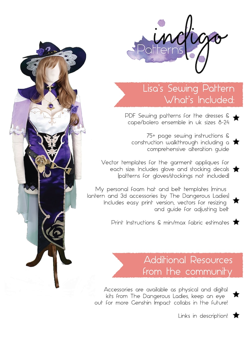 Lisa Genshin Impact Cosplay Sewing Pattern: Women's Costume (PDF Pattern) - Etsy Australia