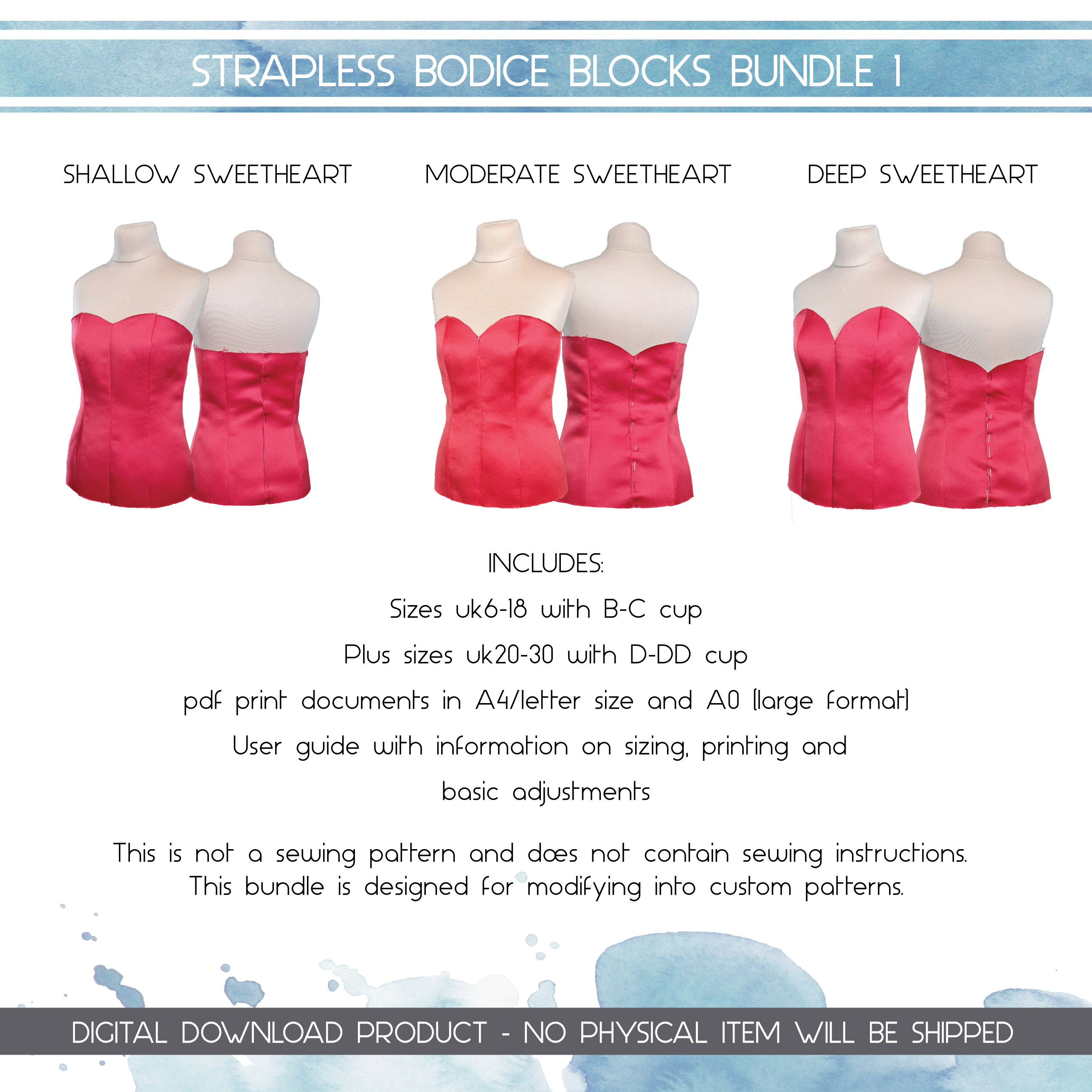 Strapless Bodice Block Pattern, Sweetheart Bodice, Sweetheart Neckline ...