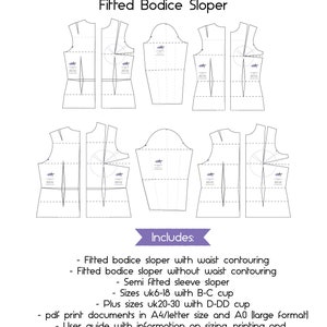 Women's Bodice Sloper Pattern for Pattern Drafting, Plus Size Bodice ...