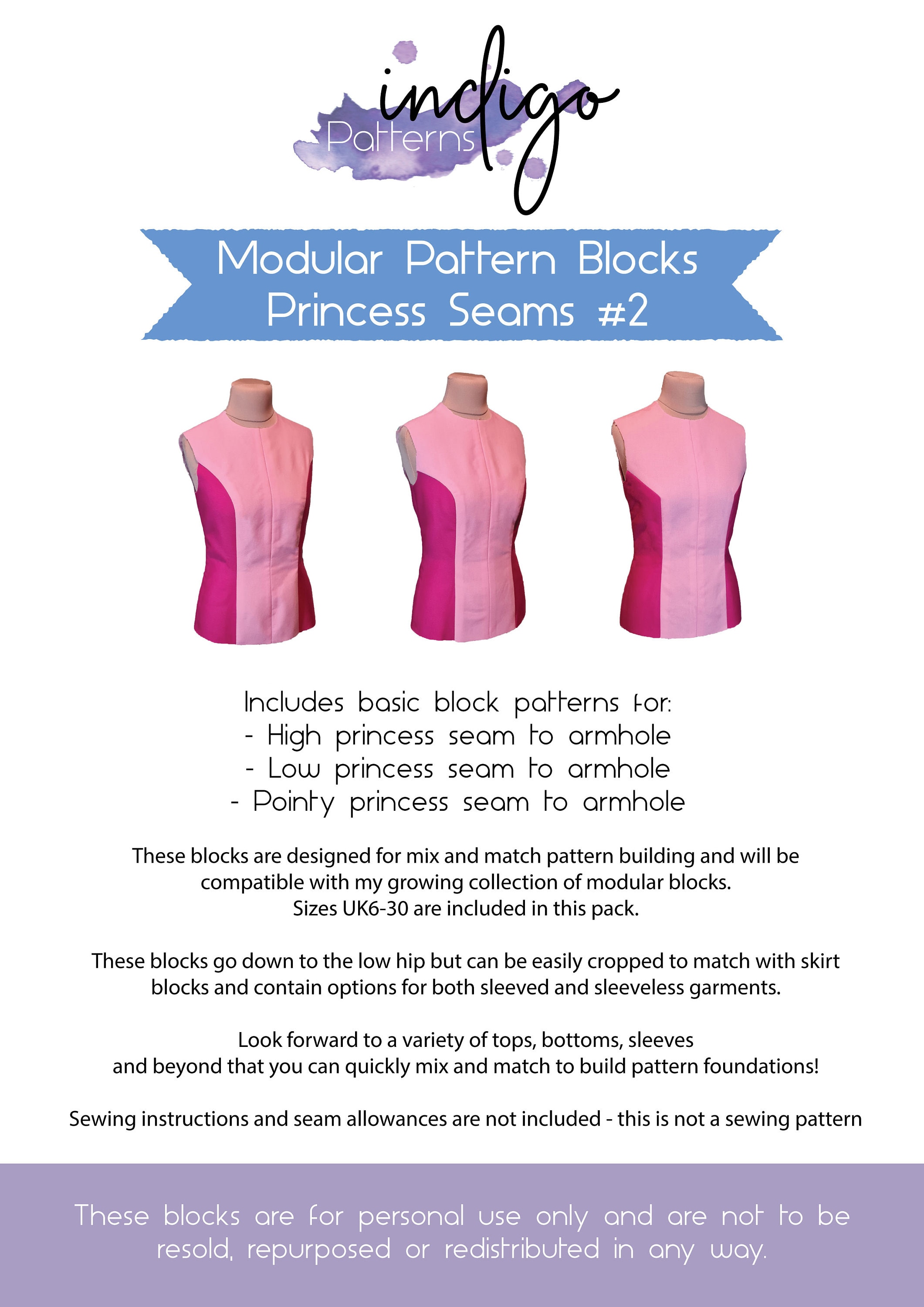 Princess Seam Bodice Block Pattern: Mix & Match Modular Design (PDF ...