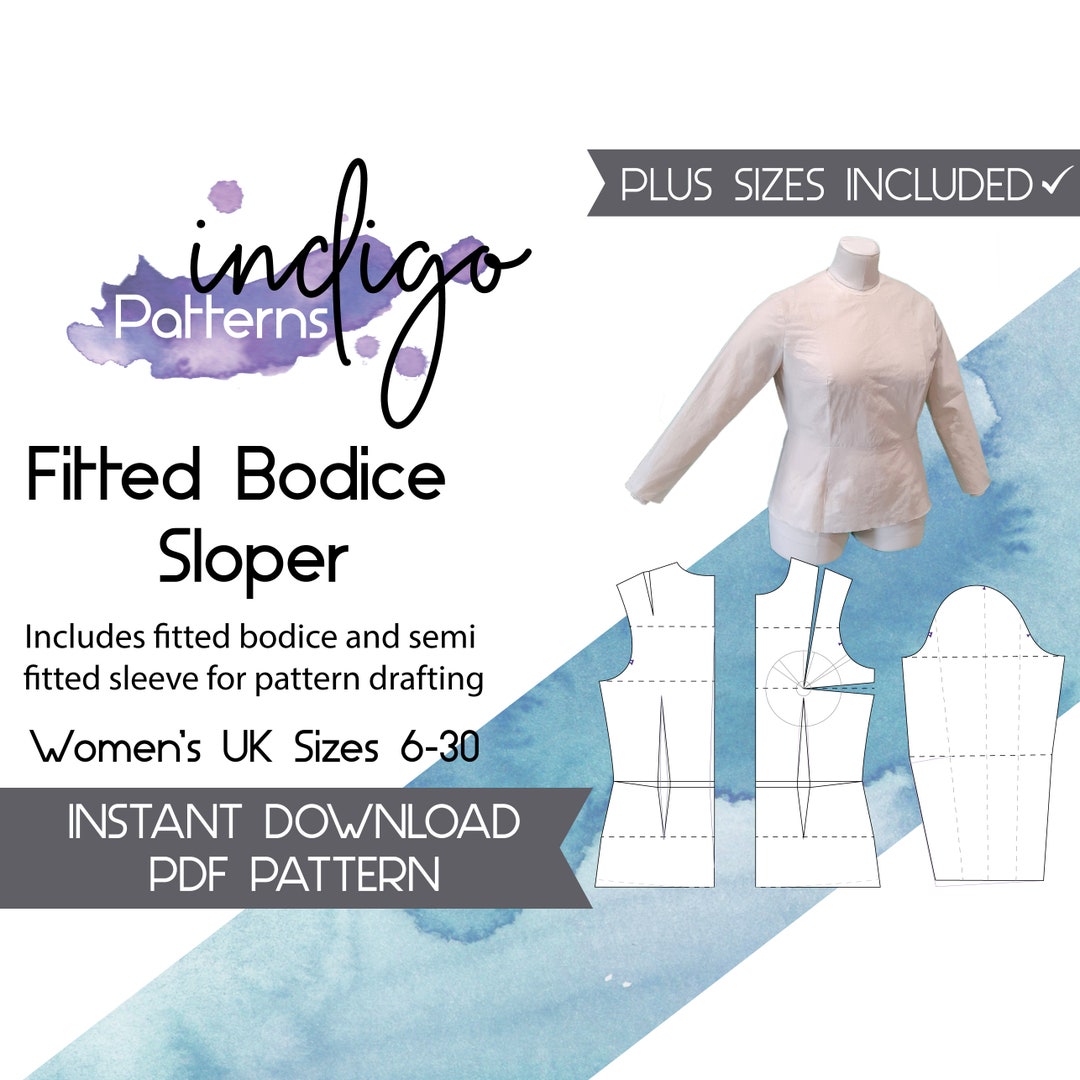 Women's Bodice Sloper Pattern for Pattern Drafting, Plus Size Bodice ...